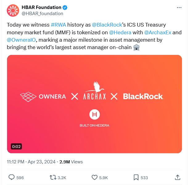 BlackRock has ‘no commercial relationship’ with Hedera, HBAR sinks 32% — TradingView News