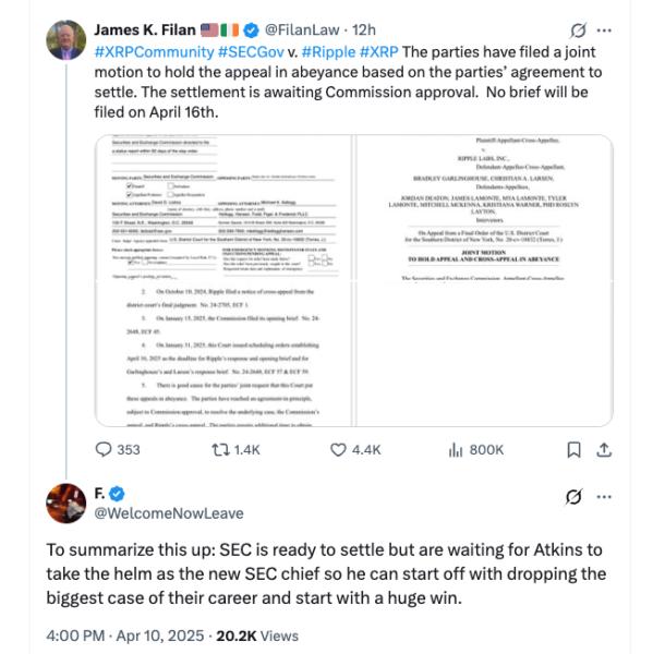SEC, Ripple file joint motion to pause appeals in XRP case — TradingView News