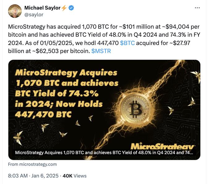 MicroStrategy kicks off 2025 with 1,070 Bitcoin purchase announcement — TradingView News